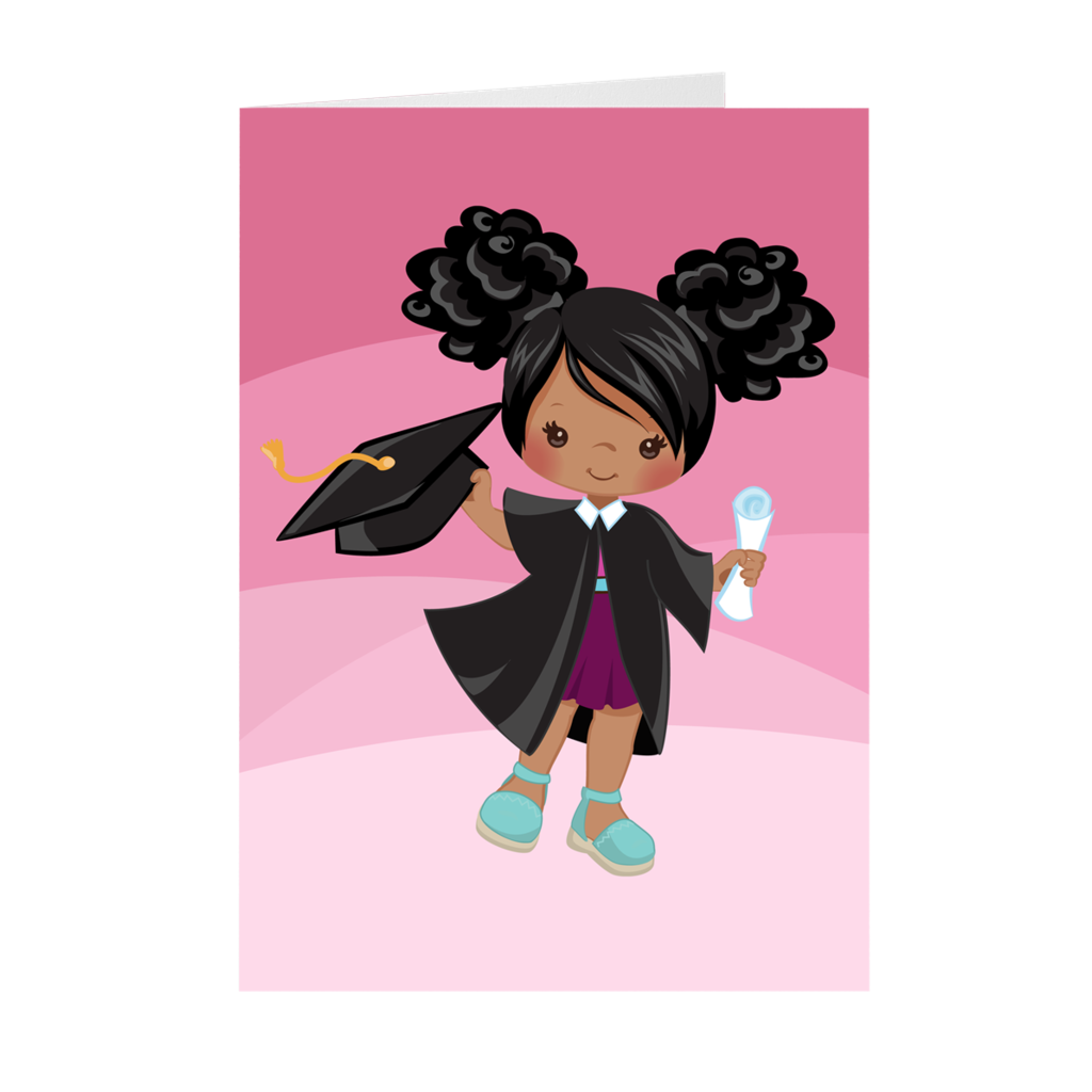 African American Girl with Afro Puffs - Graduation Greeting Card ...