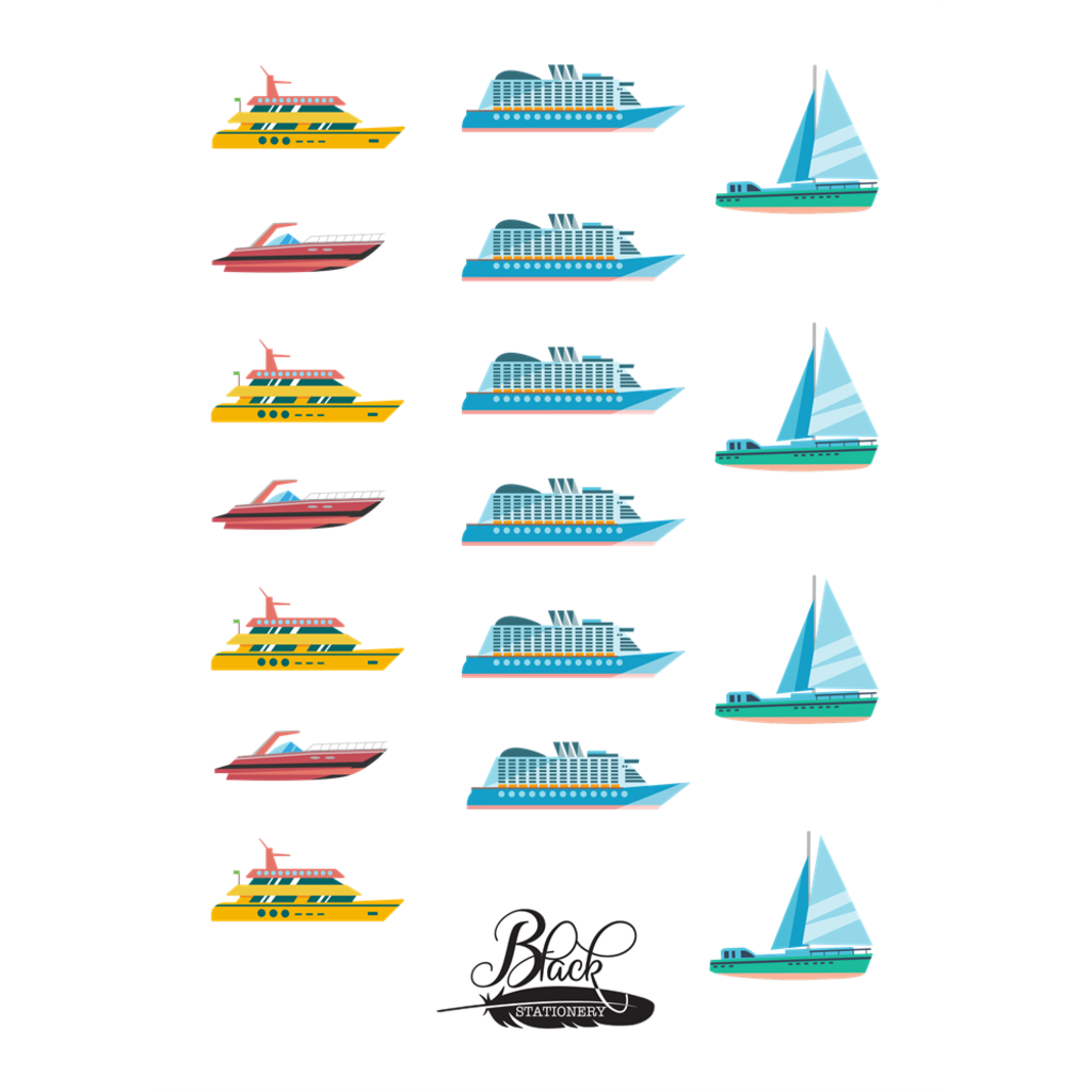 Yacht, Cruise Ship, Speedboat & Sailboat Premium Stickers – Black ...
