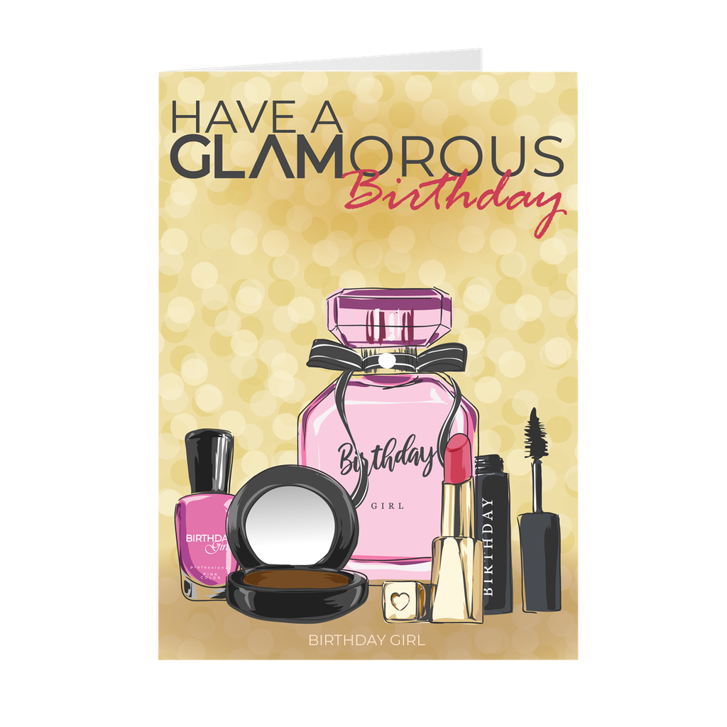 Gold & Pink - Makeup Birthday Greeting Card – Black Stationery